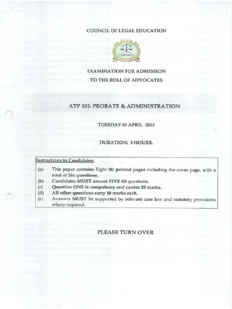 ATP 102 Probate & Administration Apr 2022 | PDF