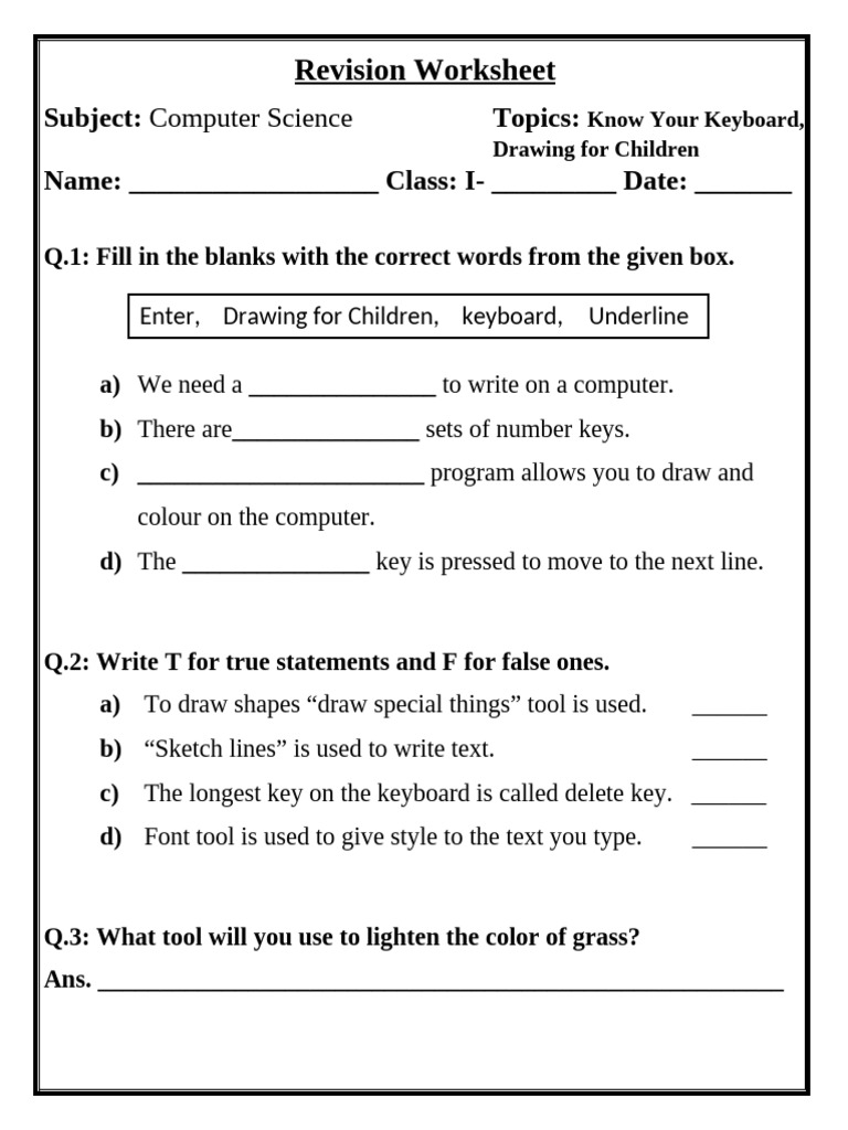 Computer Revision Worksheets | PDF