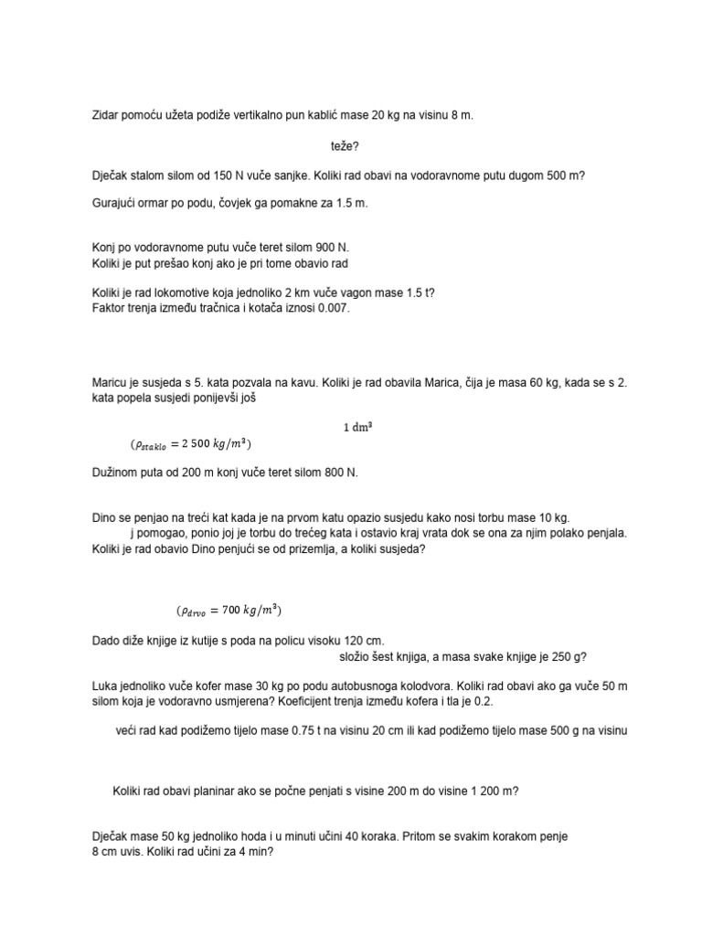 RAD, SNAGA, ENERGIJA - Zadatci 7.r | PDF