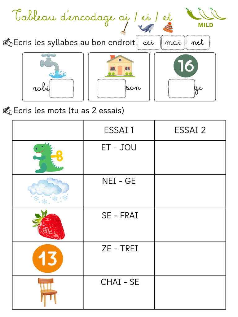 Exercices d'encodage ai/ei CE1 | PDF