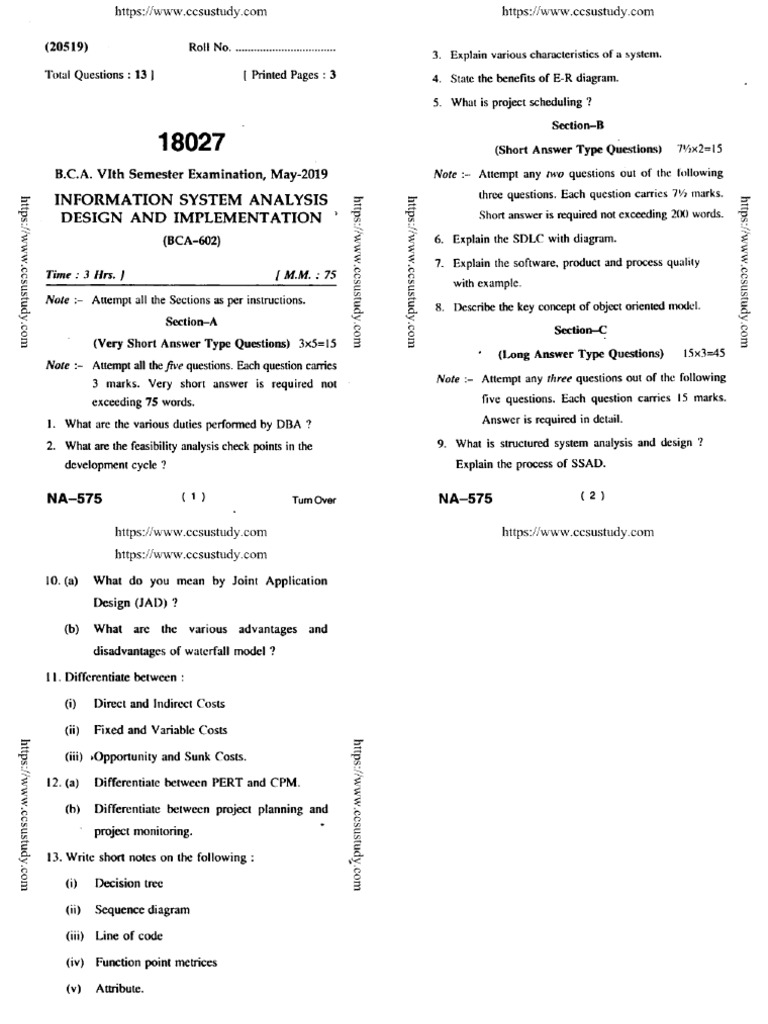 Bca 6 Sem Information System Analysis Design and Implementation 18027 ...