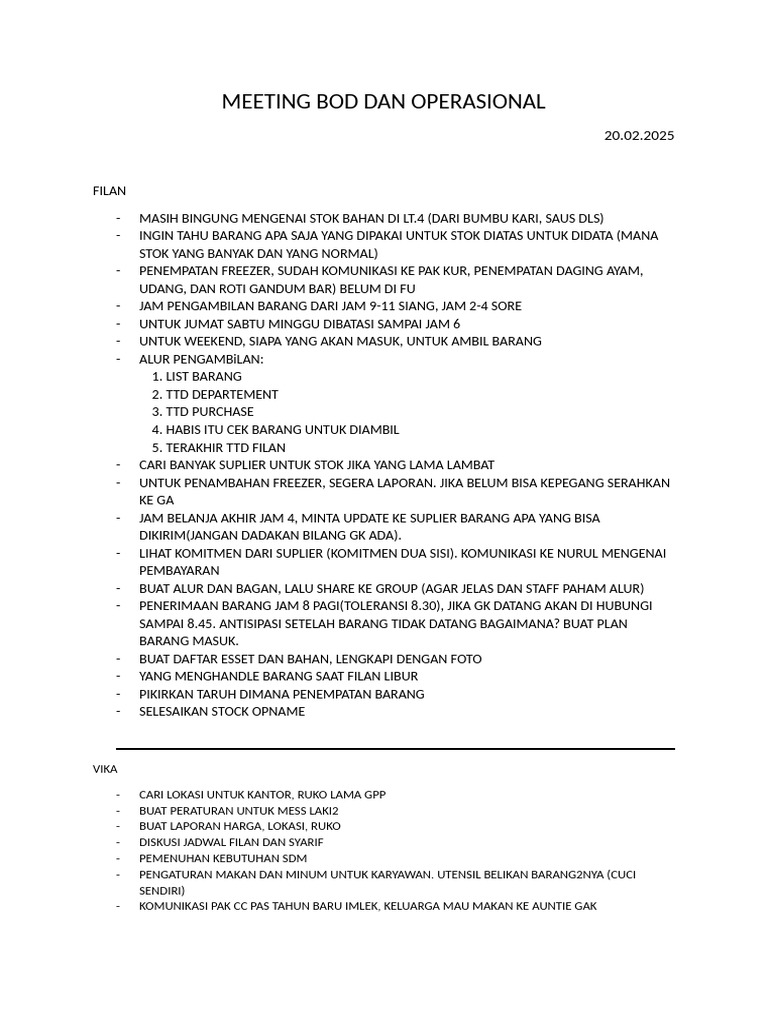 Meeting Bod Dan Operasional | PDF