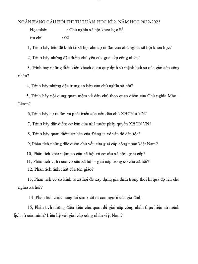 Ngan Hang Cau Hoi Tu Luan Mon Chu Nghia Xa Hoi Khoa Hoc 115173 | PDF