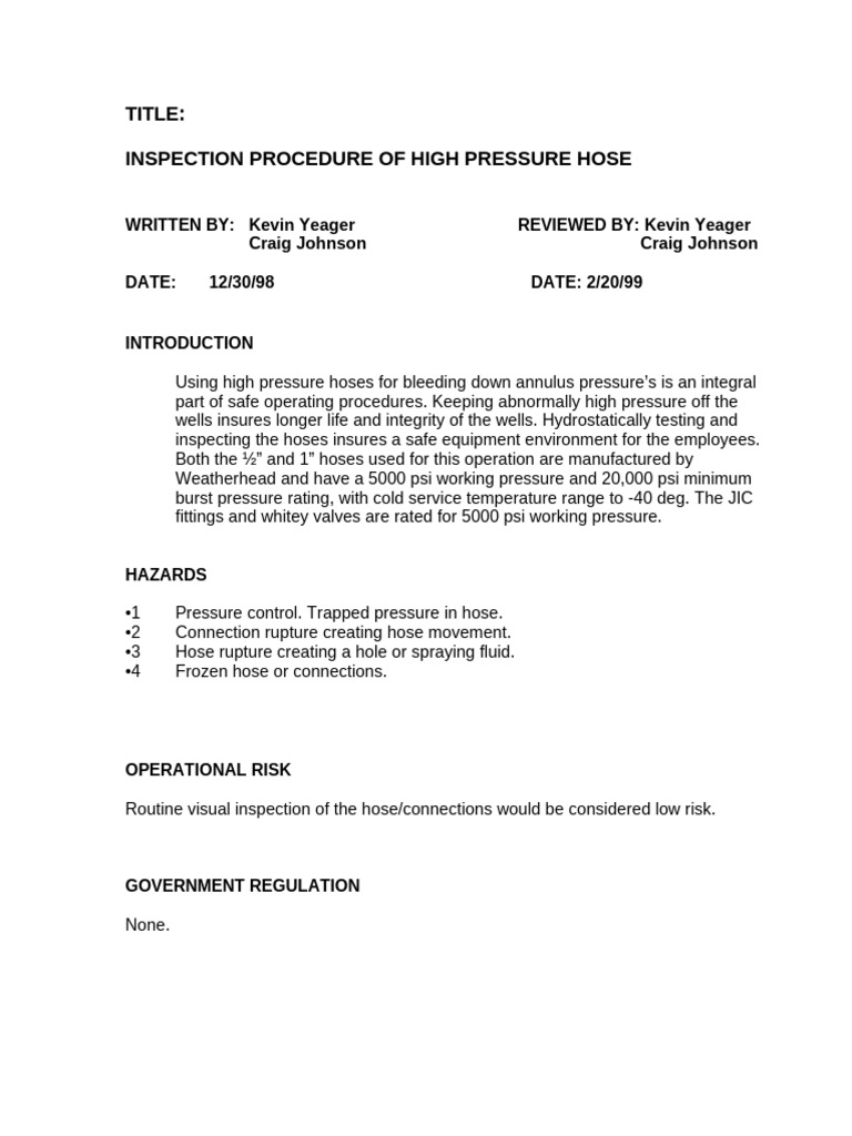 High Pressure Hose Inspection Guide | PDF