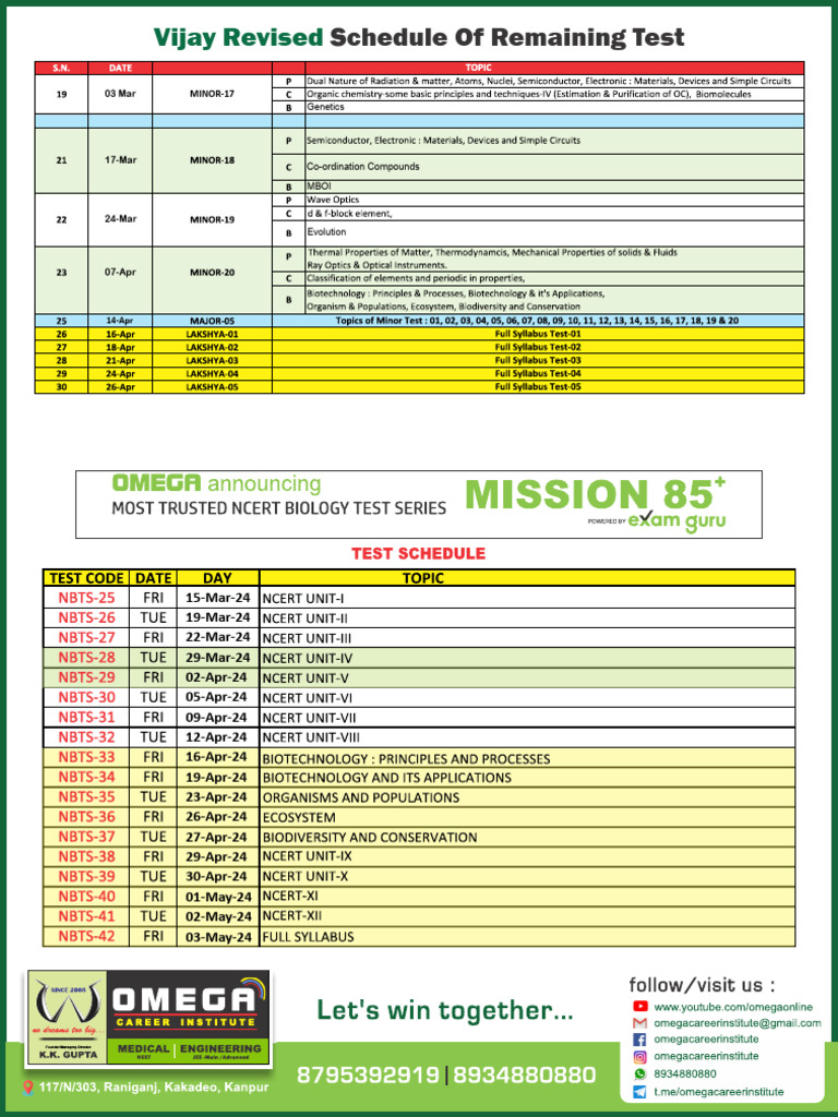 Vijay Revised Schedule of Remaining Test New | PDF