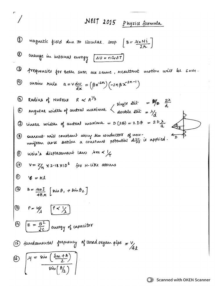 NEET Physics Formulas Overview | PDF