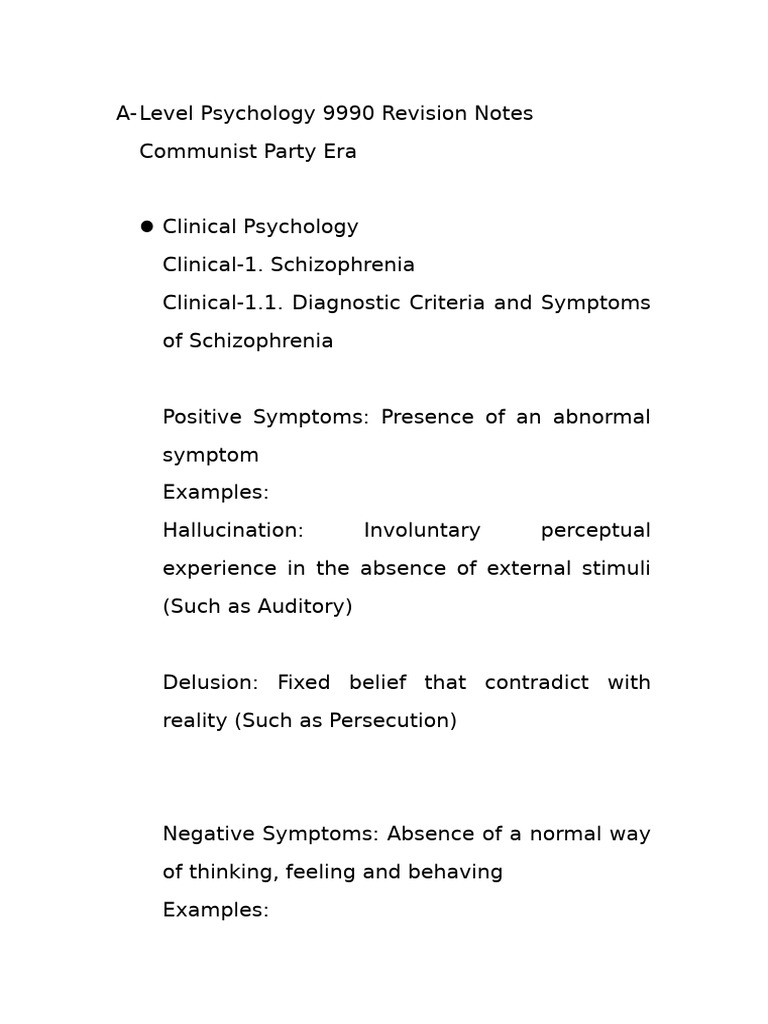 A-Level Psychology: Schizophrenia Notes | PDF | Schizophrenia ...