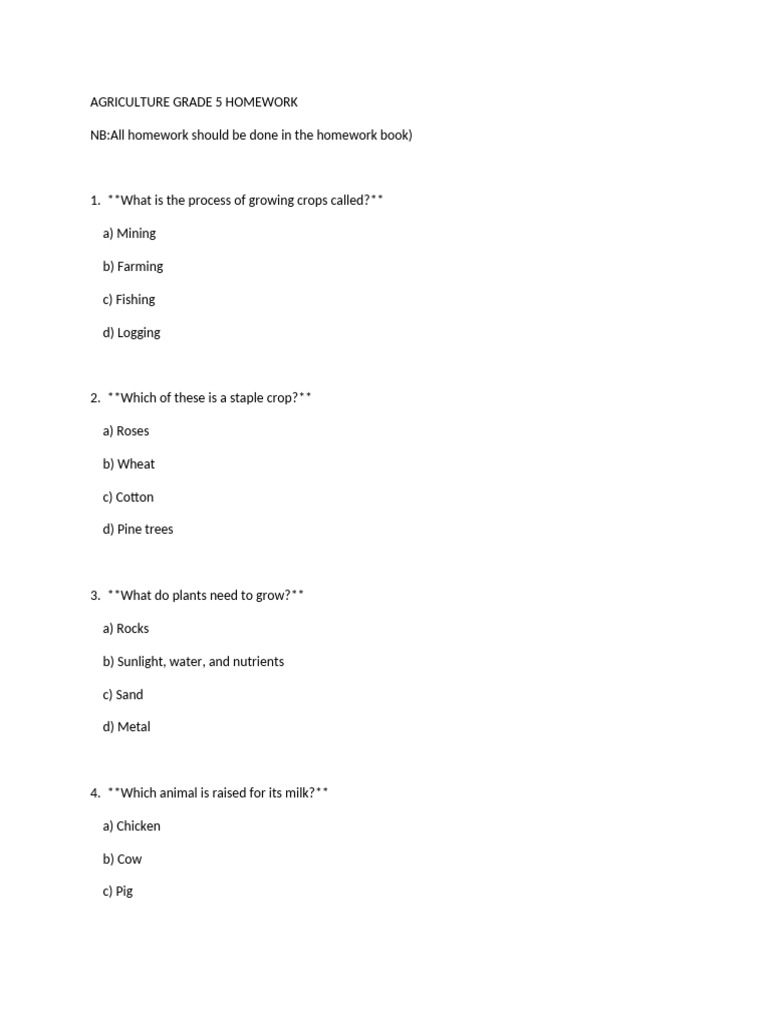 Agriculture Grade 5 Homework | PDF | Agriculture | Crops