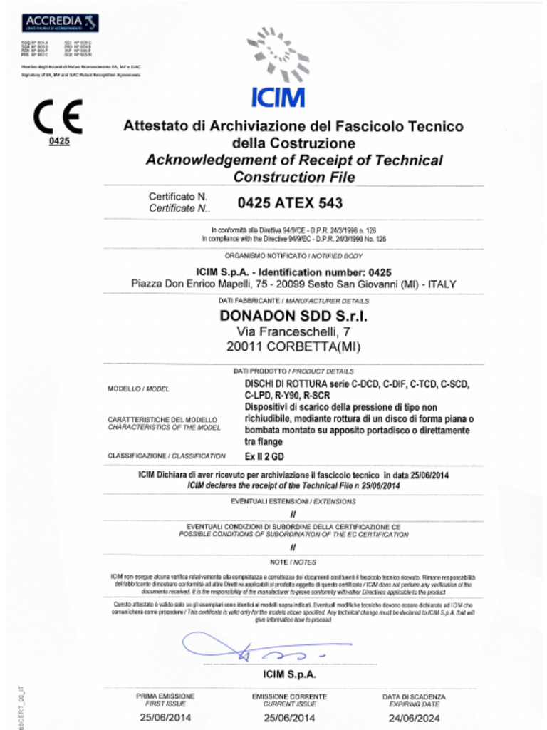 Acknowledgement of TCF 0425 ATEX 543 (Ex II 2 GD) | PDF