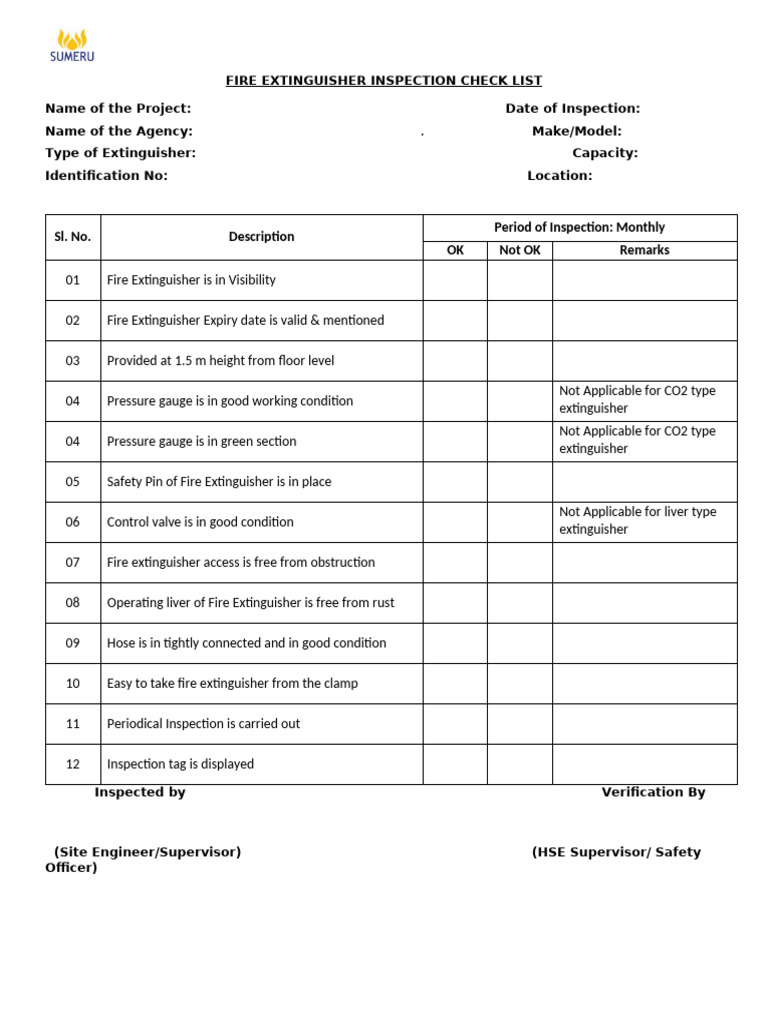 Fire Extinguisher Inspection Checklist | PDF