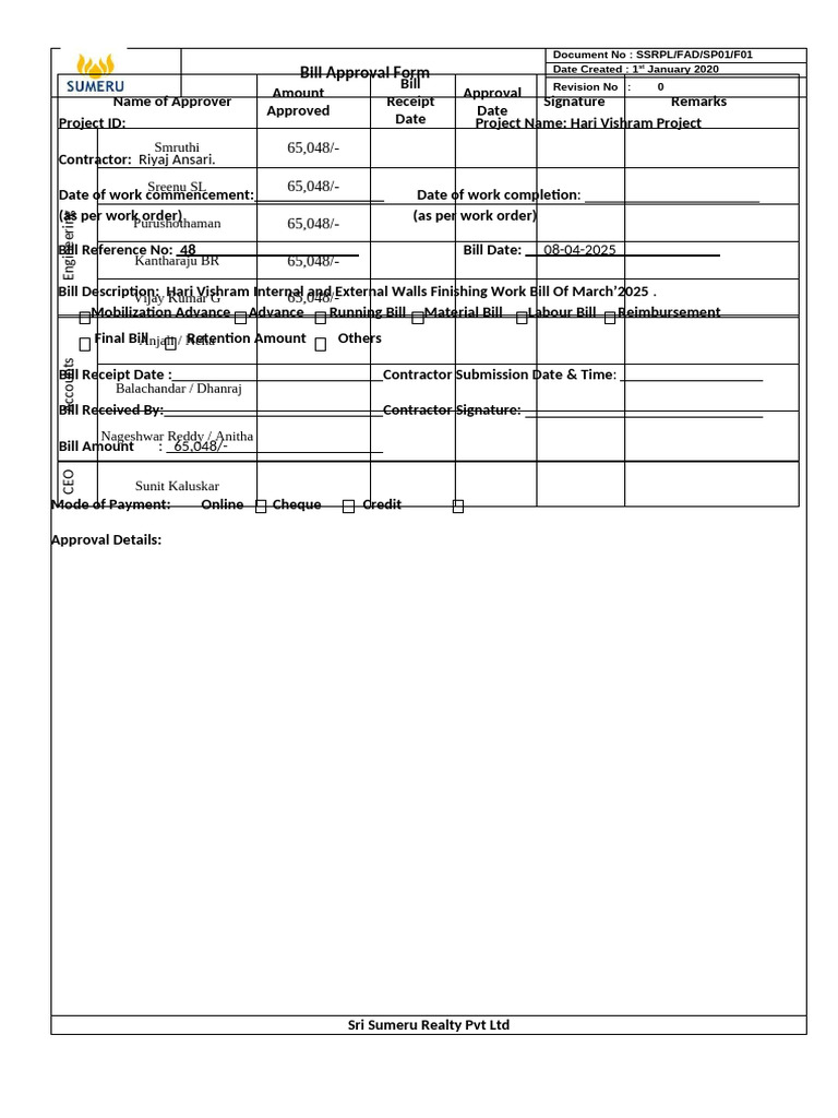 Bill Approval Form 1- Riyaj | PDF