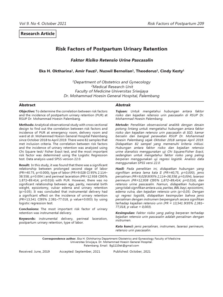 2) - Journal - Risk Factors of Postpartum Urinary Retention | PDF ...