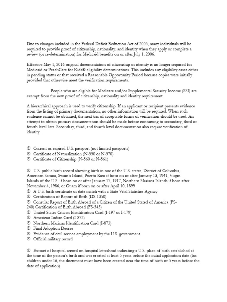 Medicaid Citizenship Verification Changes | PDF | Affidavit | Identity ...