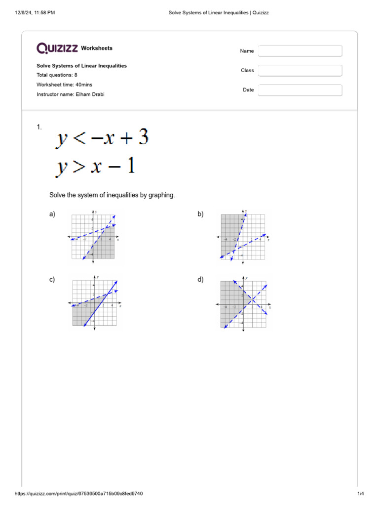 Graphing Linear Inequalities Worksheet | PDF | Mathematical Relations ...