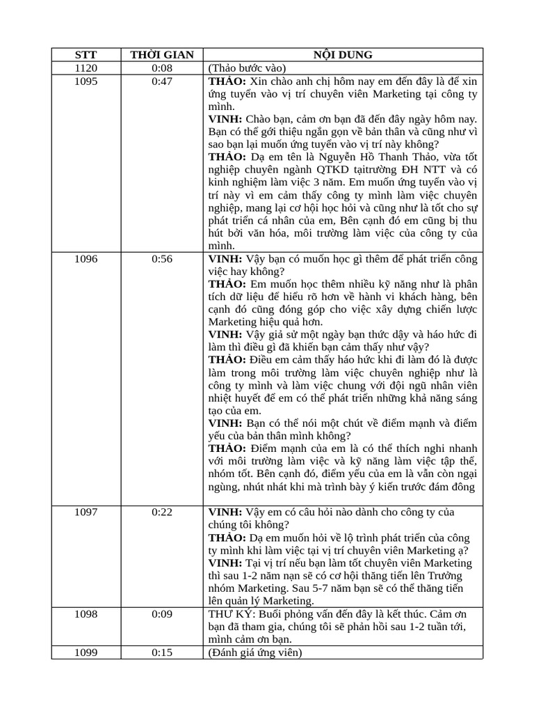 STT Thời Gian Nội Dung Thảo | PDF