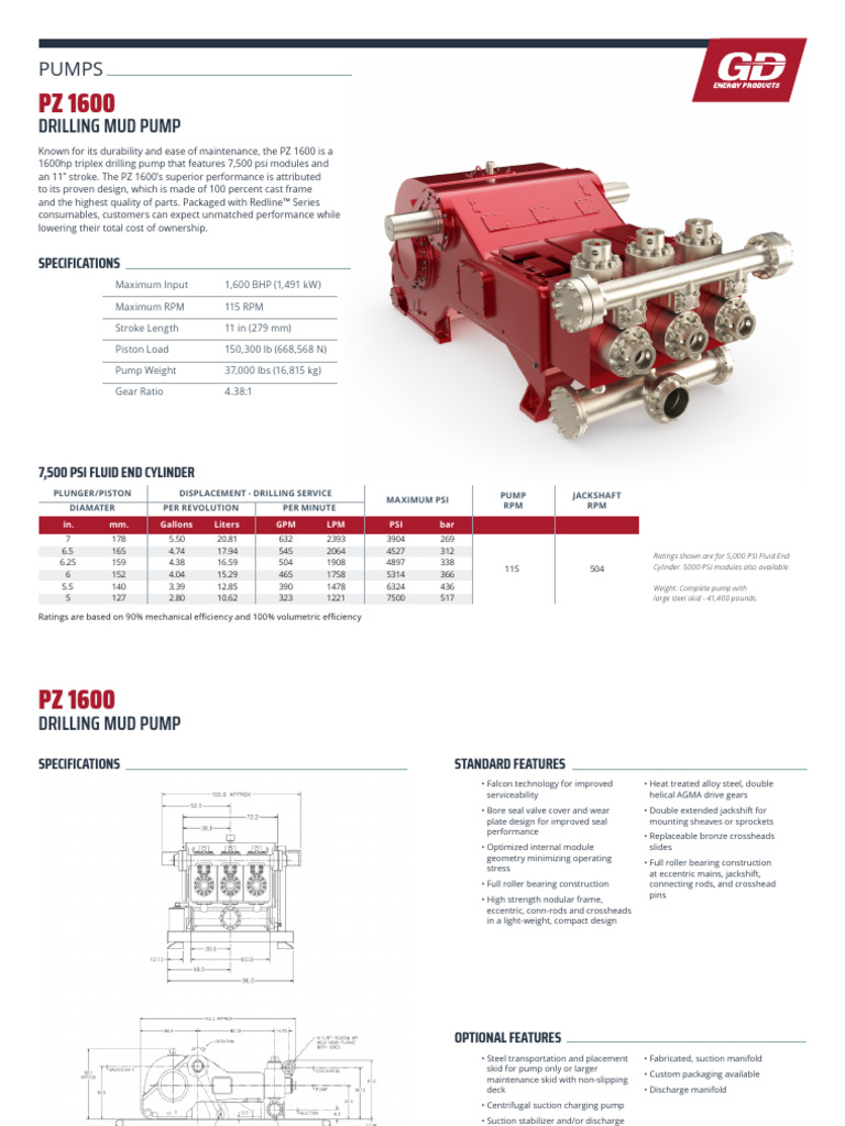 GDEP - PZ 1600 - Spec Sheet - 2024 | PDF | Pump | Internal Combustion Engine