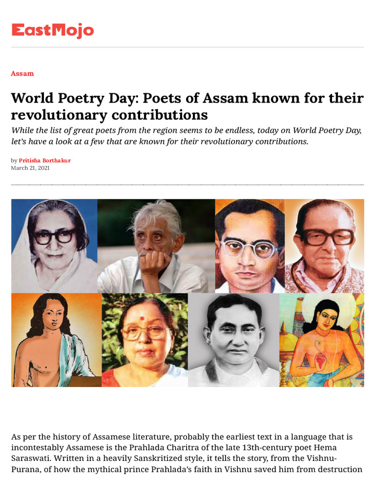 World Poetry Day - Poets of Assam Known For Their Revolutionary ...