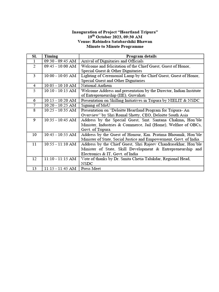 Heartland Tripura Project Inauguration Agenda | PDF