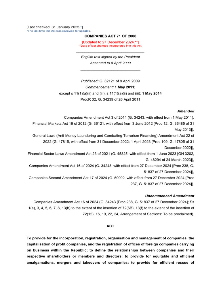 Companies Act With Amendments | PDF | Insolvency | Securities (Finance)