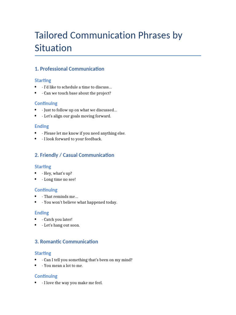 Communication Phrases by Situation | PDF
