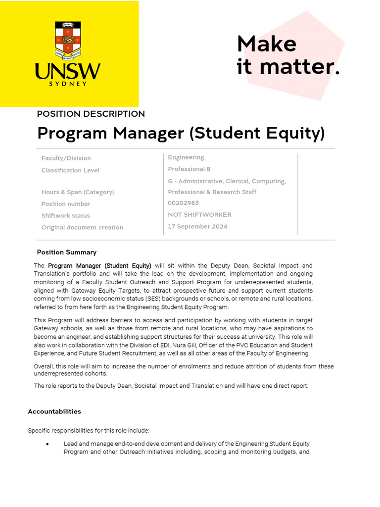 Program Manager for Student Equity Role | PDF | Business
