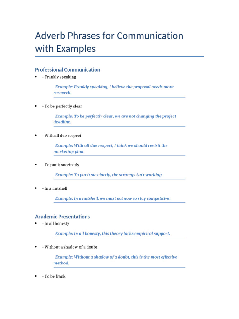 Adverb Phrases For Communication | PDF