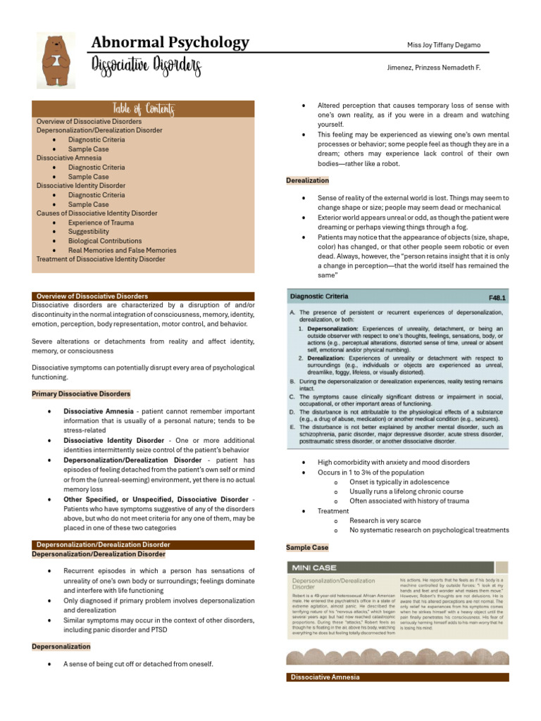 Overview of Dissociative Disorders | PDF | Dissociation (Psychology ...