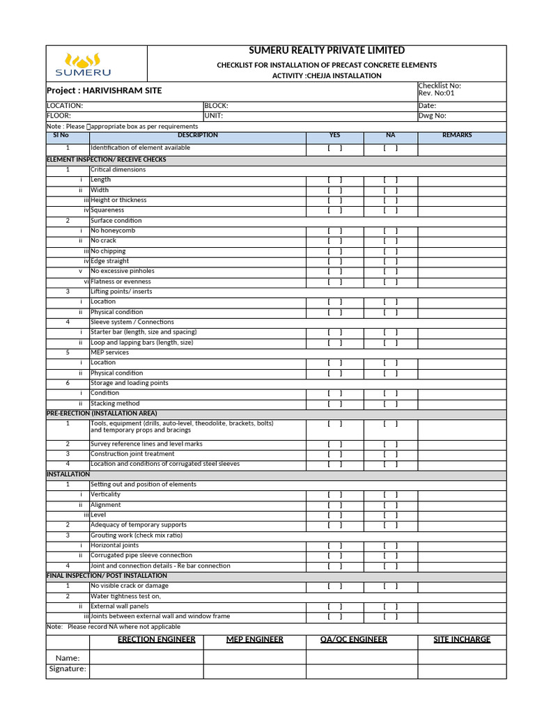 Installation of precast elements- Chejja Installation | PDF ...