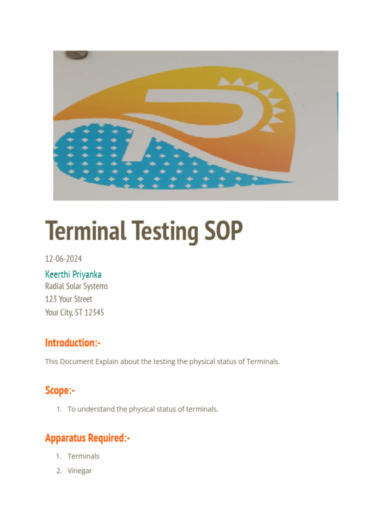 Terminal testing SOP | PDF