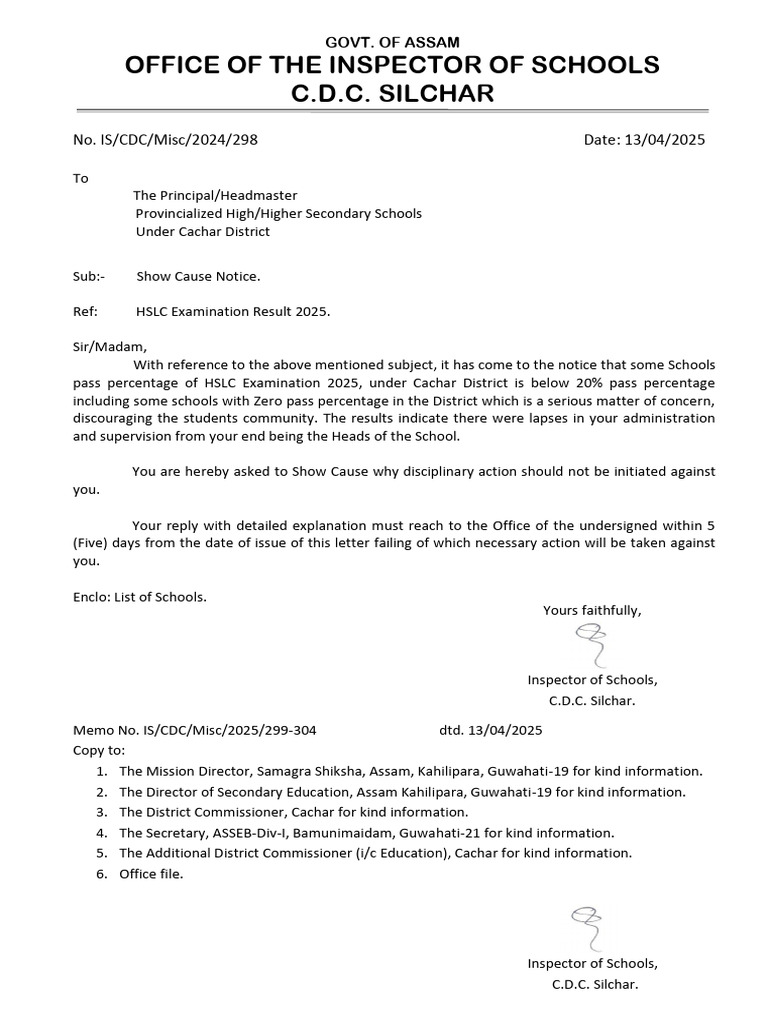 Show Cause Notice for Low HSLC Results | PDF | Schools
