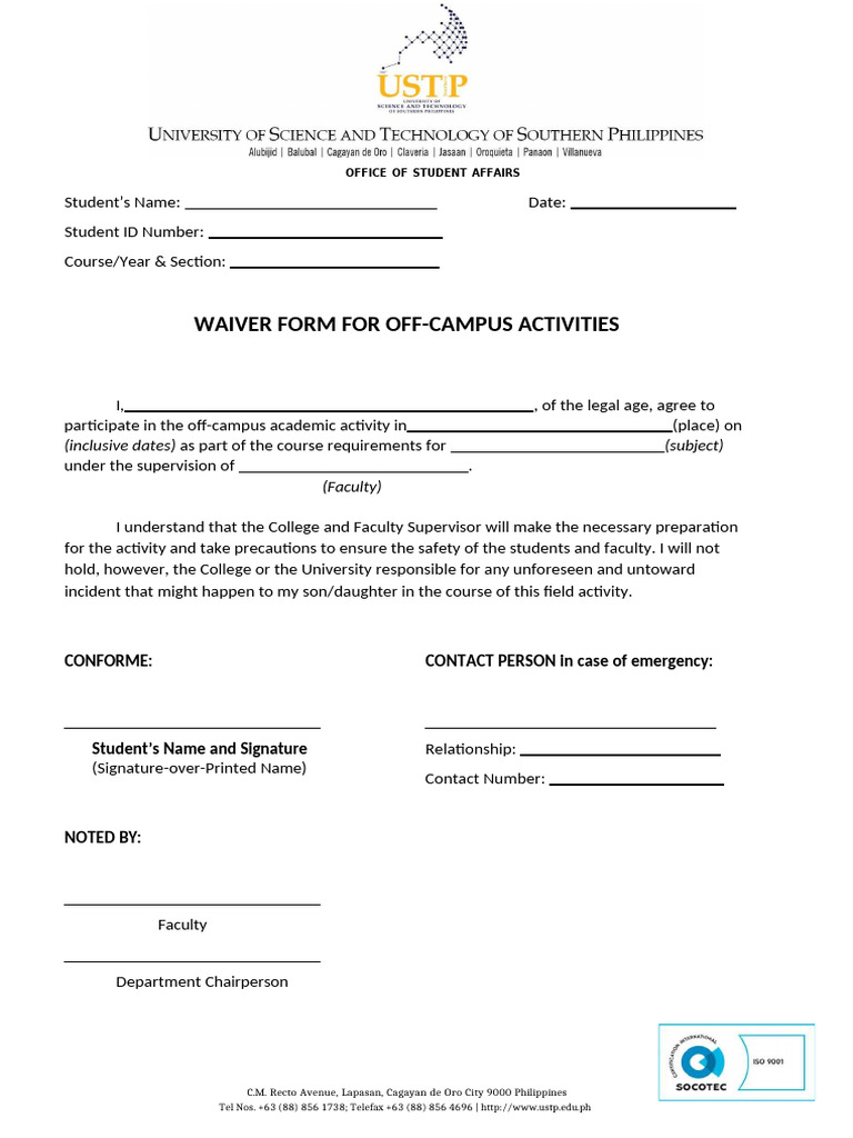 Waiver-form-for-Off-Campus-Activities-1 | PDF