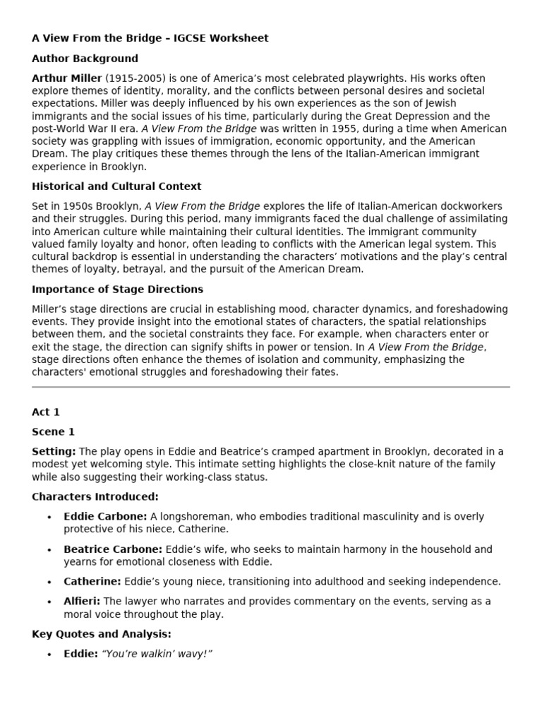 A View From the Bridge IGCSE Analysis | PDF | Jealousy | Revenge