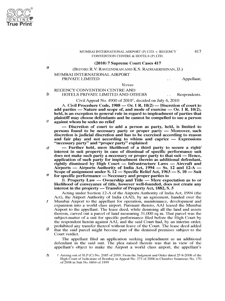 Mumbai International Airport (P) Ltd. v. ..., (2010) 7 SCC 417 | PDF | Government Institutions ...