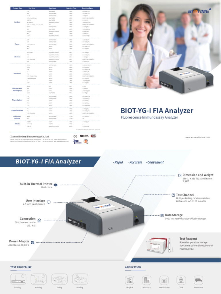 Brochure BIOT-YG-I FIA Analyzer 2023 | PDF | C Reactive Protein | Medical Specialties