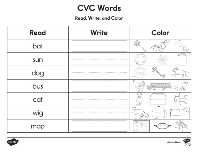 CVC Words Read, Write, and Color Activity | PDF