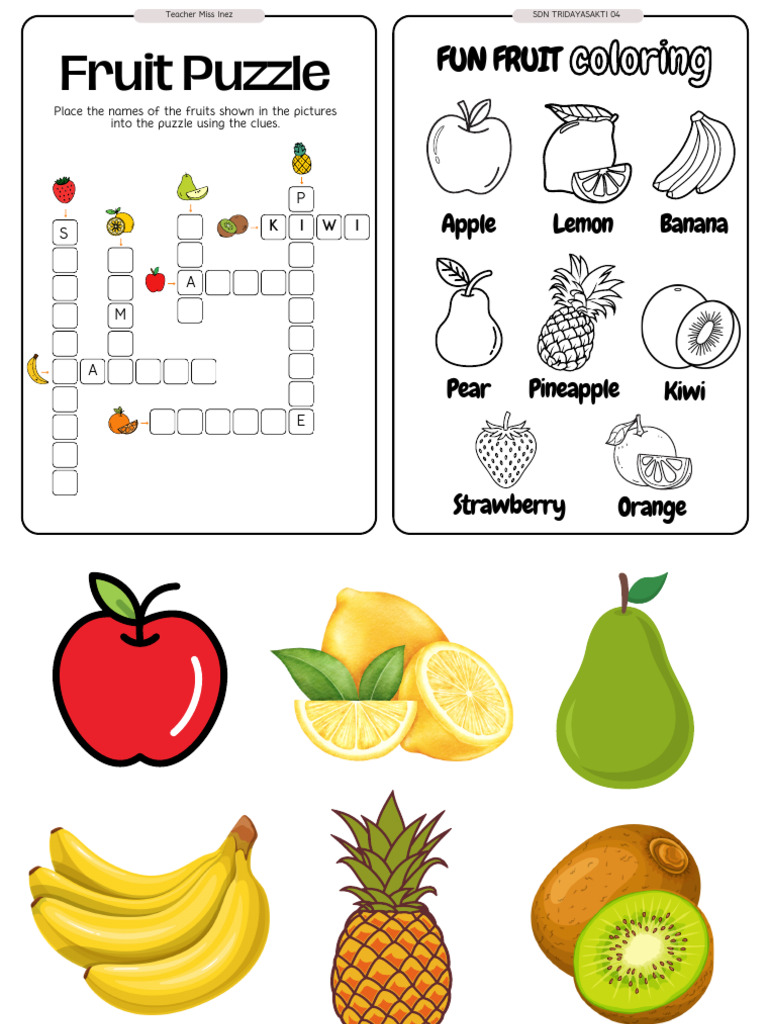 Fruit Puzzle Worksheet in Orange and White Simple Style (29.7 x 21 cm ...