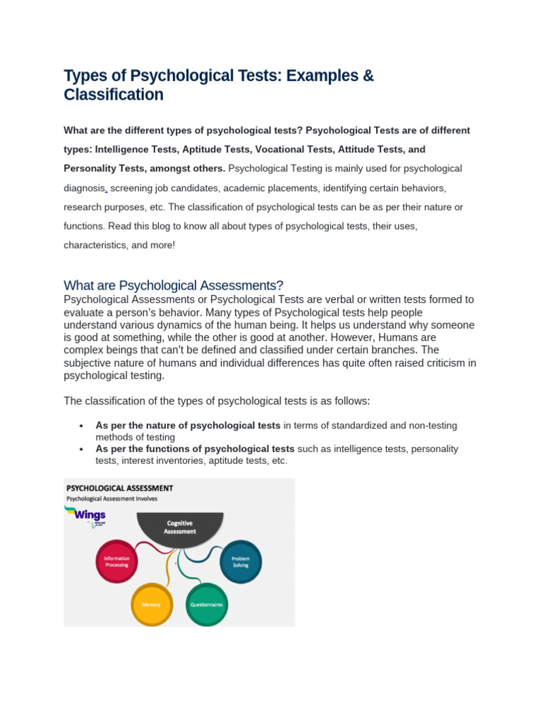 Types of Psychological Tests - Examples and Classification | PDF ...