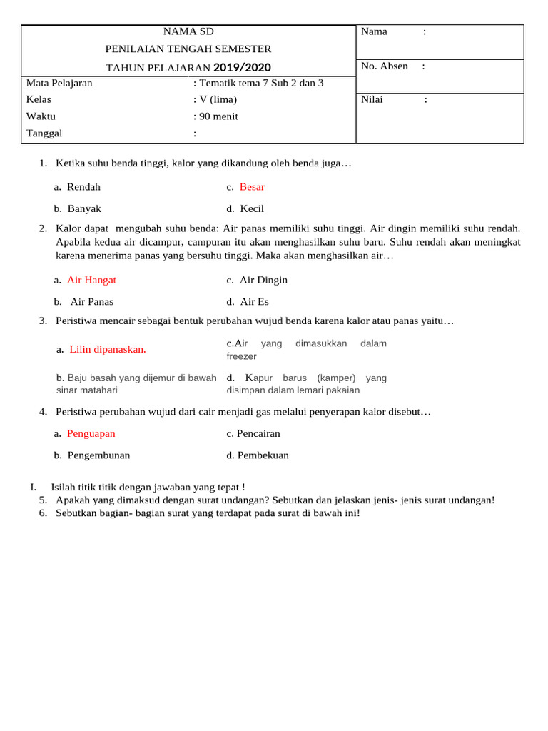 SOAL PTS TEMA 7 SUB 2 DAN 3 Kelas 5 SMT 2 | PDF