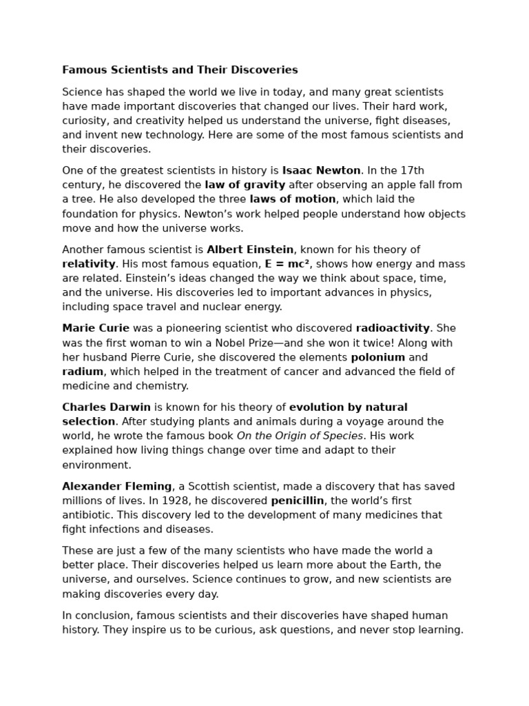 Famous Scientists and Their Discoveries | PDF