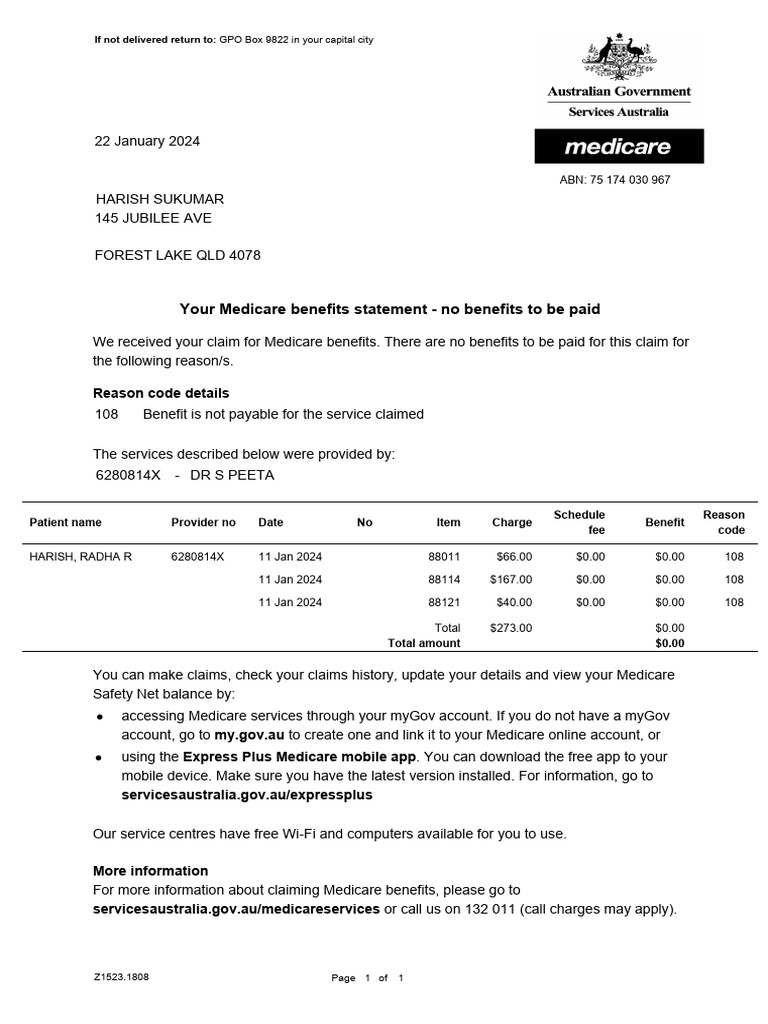 Medicare Benefits Statement | PDF | Health Care
