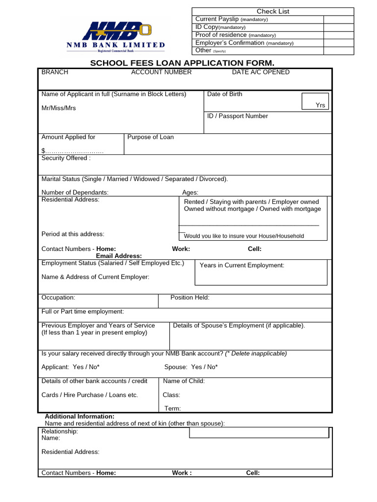 School Fees Loan Application Form | PDF | Banks | Overdraft
