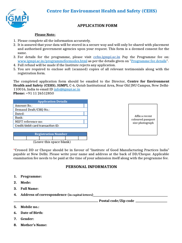 EHS-Application-Form in sap | PDF | Cheque