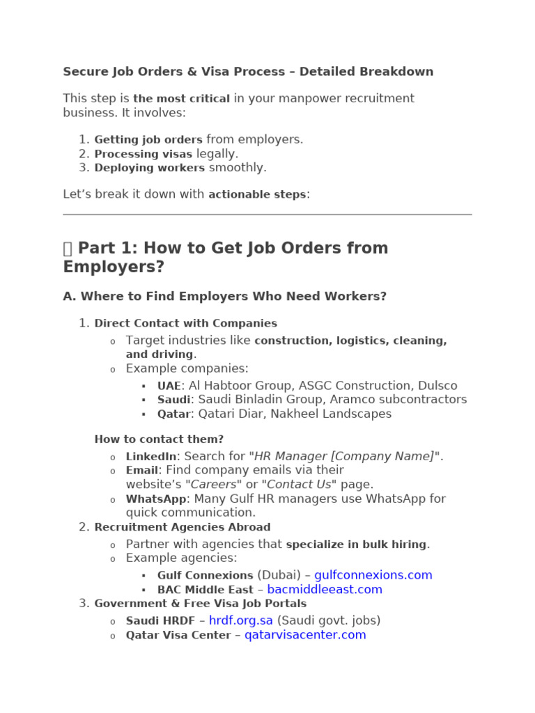 Job Orders & Visa Process Guide | PDF | Travel Visa | Employment
