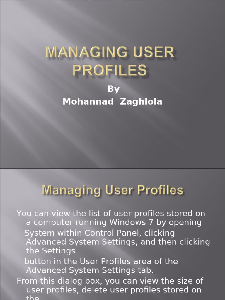 Managing User Profiles | PDF | Microsoft Windows | Windows 7