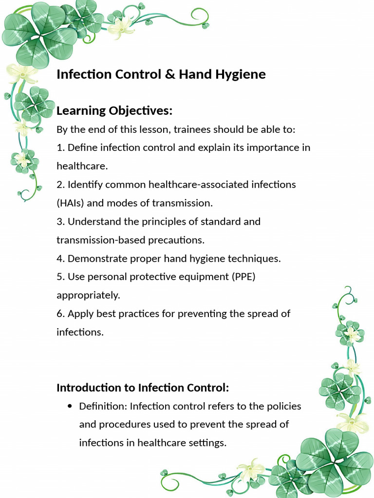 Infection Control & Hand Hygiene | PDF | Hand Washing | Personal ...