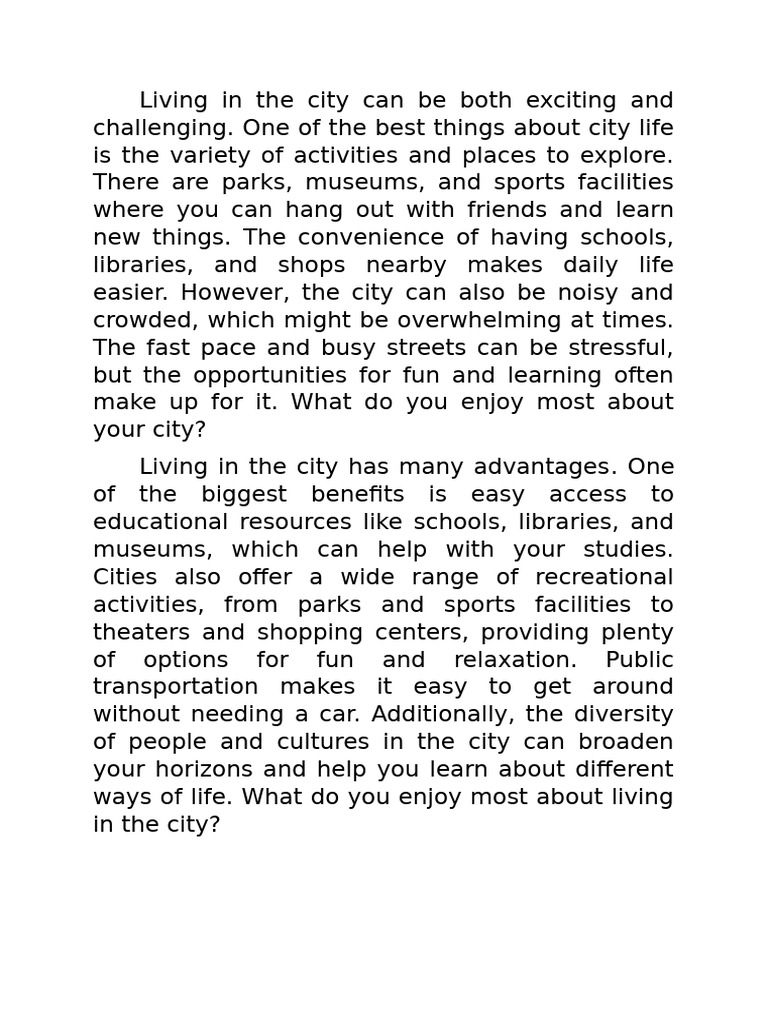 Living in The City Can Be Both Exciting and Challenging | PDF