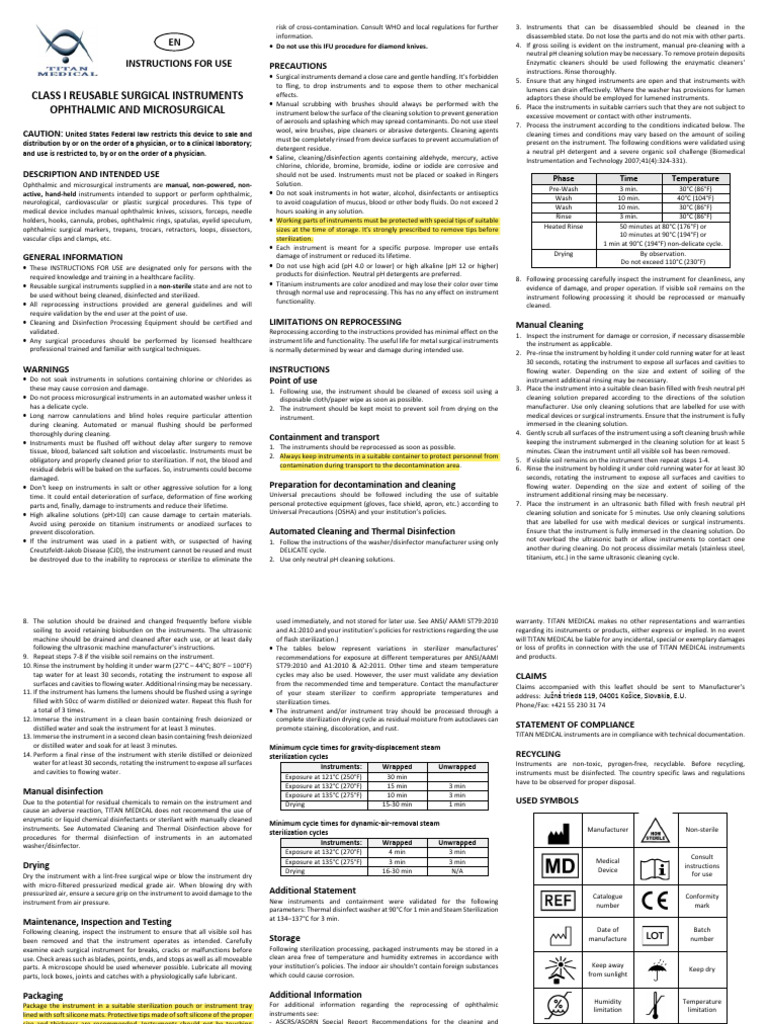 IFU SURGICAL INSTRUMENTS Titan | PDF | Sterilization (Microbiology ...