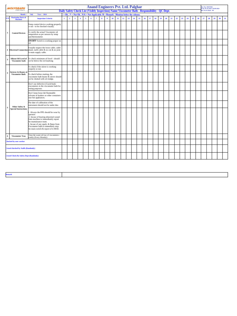 All Viscometer Bath Safety Checklist - AEPL | PDF | Equipment