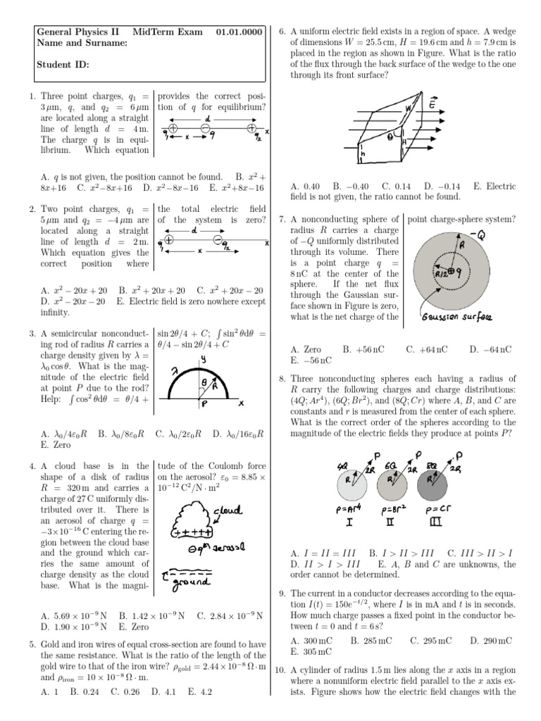 General Physics II Midterm Exam Questions | PDF | Capacitor | Capacitance