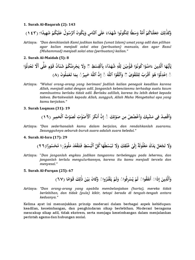 Ayat Dan Hadits Tentang Moderasi Beragama | PDF